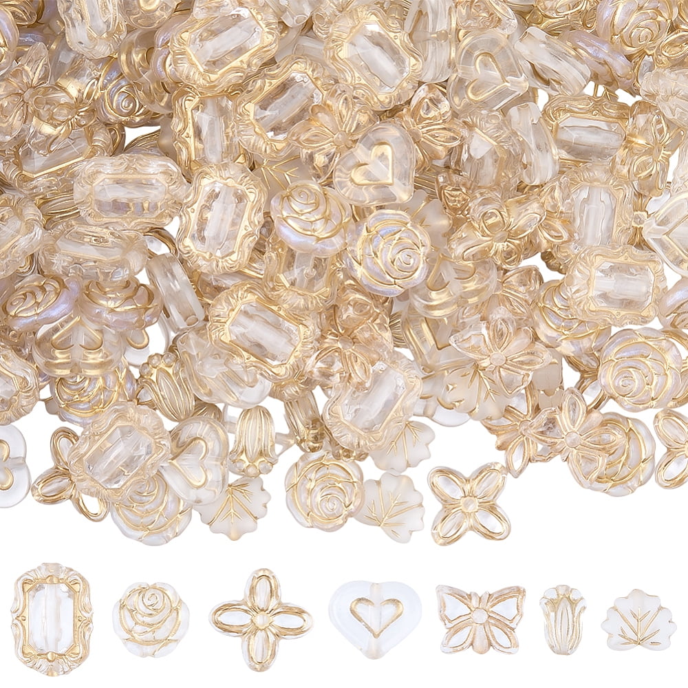 1 Box 210pcs Acrylic Bead Vintage Plastic Beads Assorted Gold Metal ...