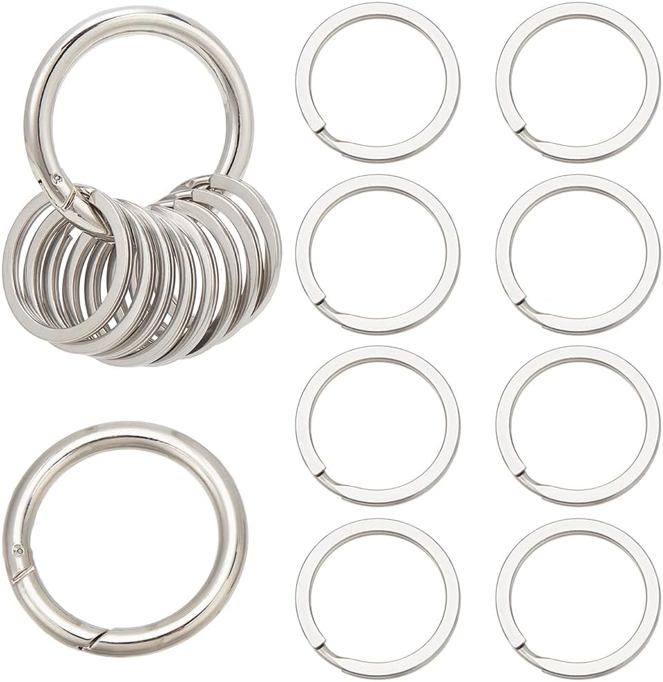 1 Box 21Pcs Silver Heavy Duty Keychain Ring Stainless Steel Flat Key ...