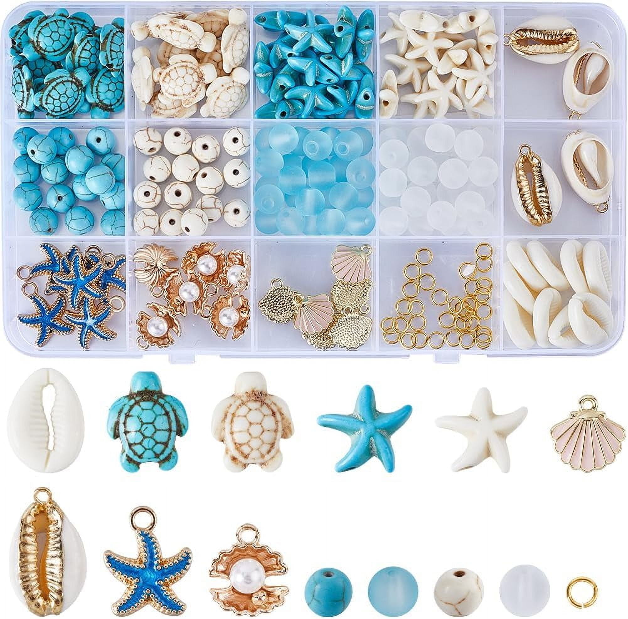 1 Box 224pcs Summer Bead Kit Sea Turtle Bead Starfish Bead Cowrie Shell ...
