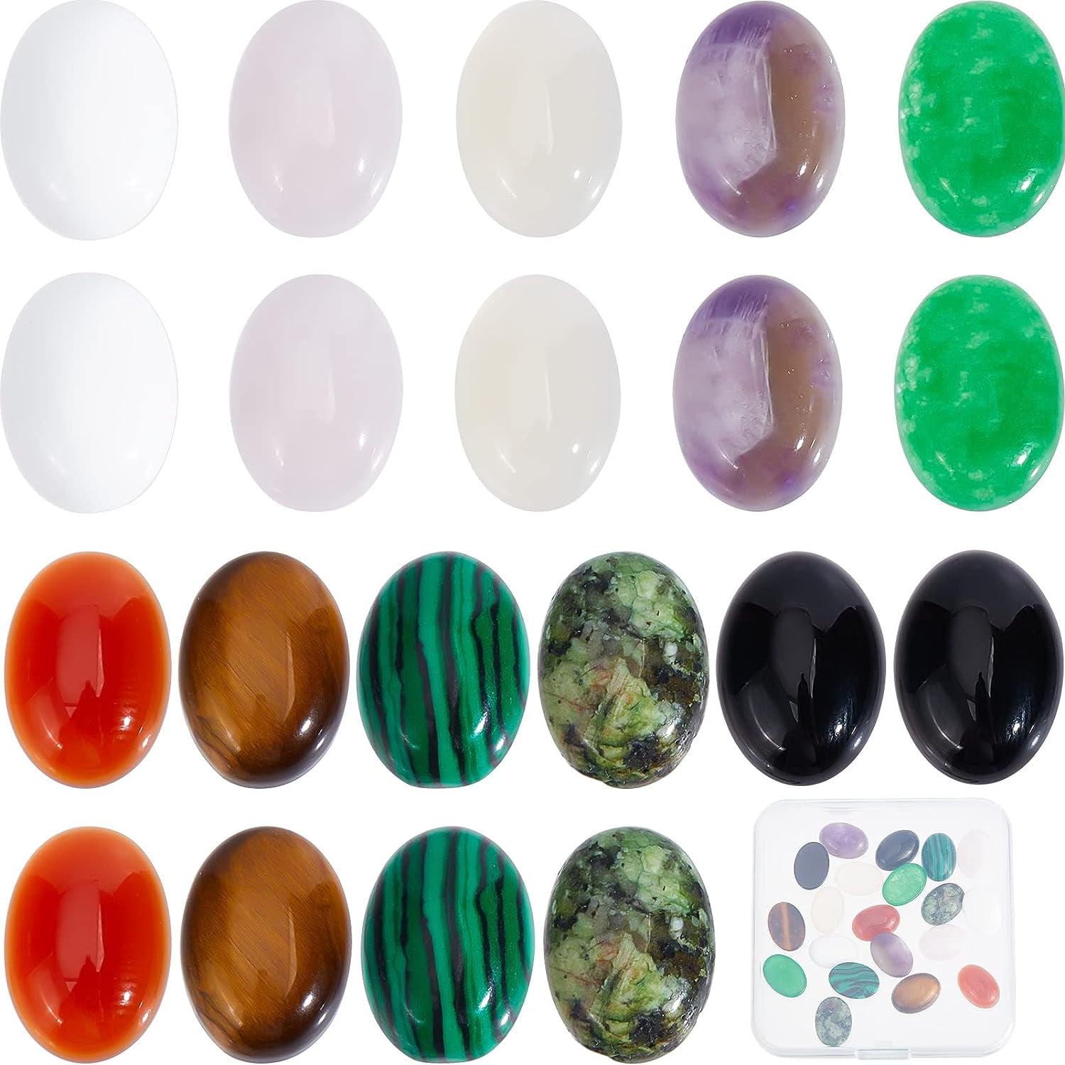 1 Box 22Pcs Stone Cabochons Flatback Natural Gemstone Cabochons Oval ...