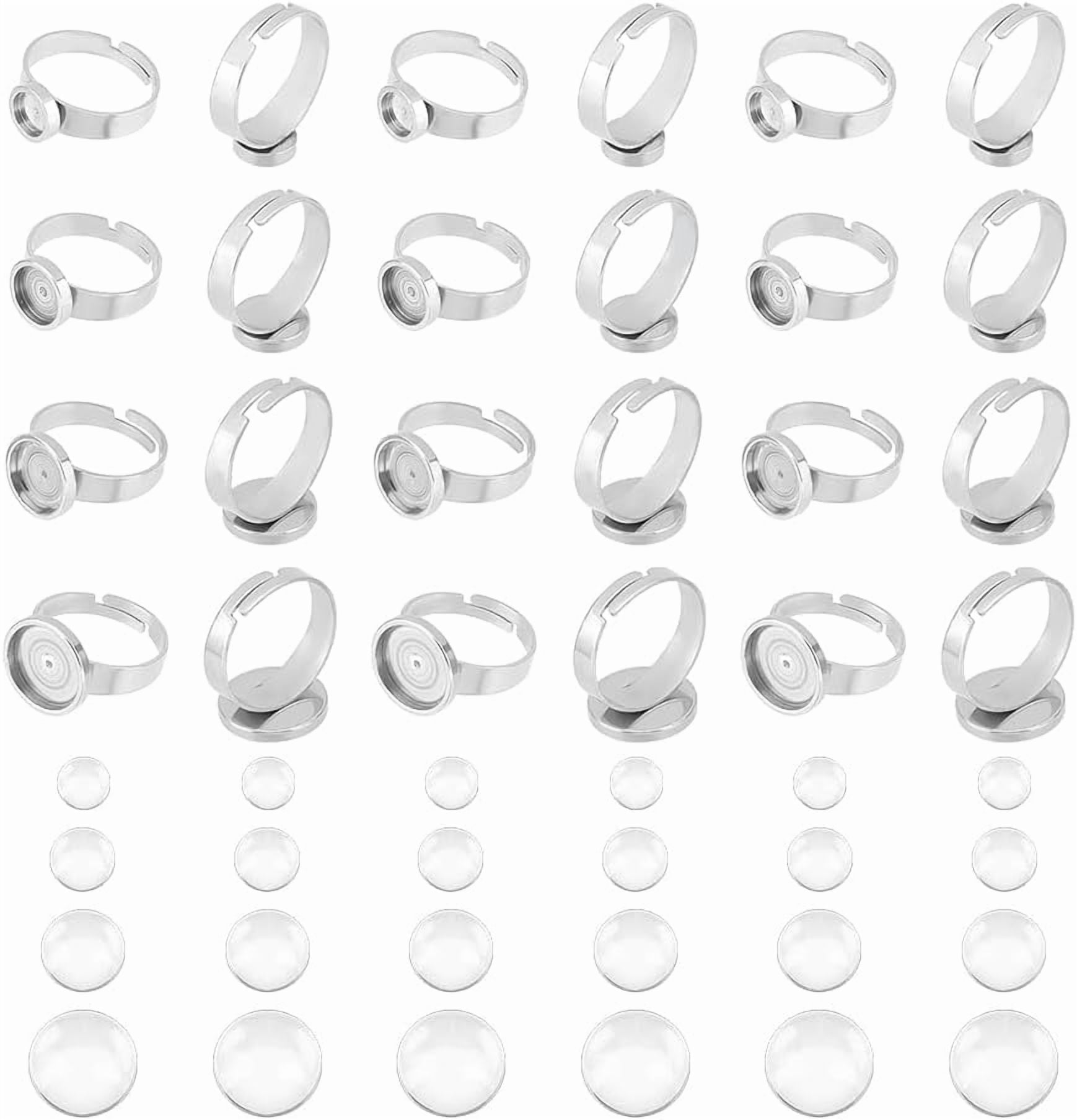 1 Box 24 Set 4 Sizes Blank Rings Base Finger Rings Adjustable Bezel Cup ...