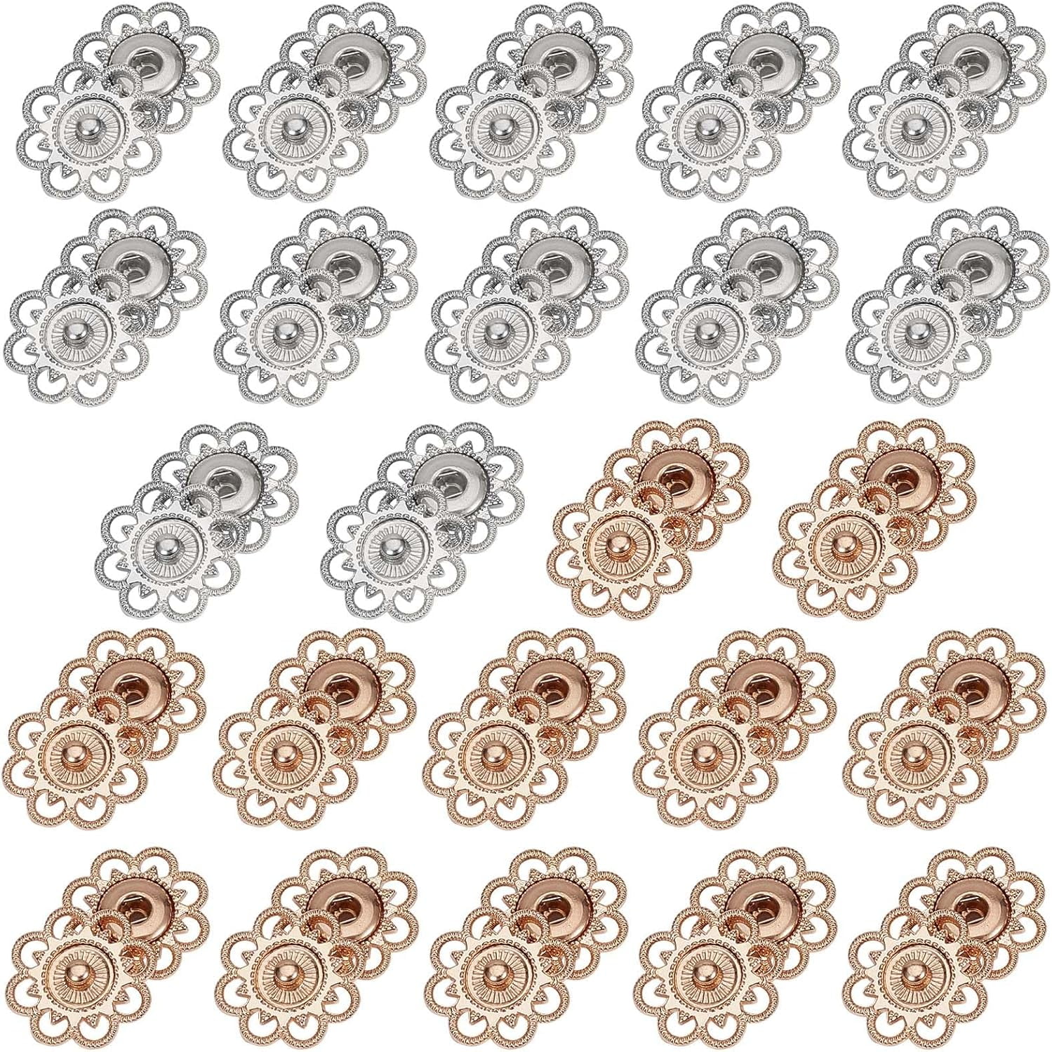 1 Box 24 Sets 2 Colors Alloy Flower Snap Buttons Vintage Metal Closure ...