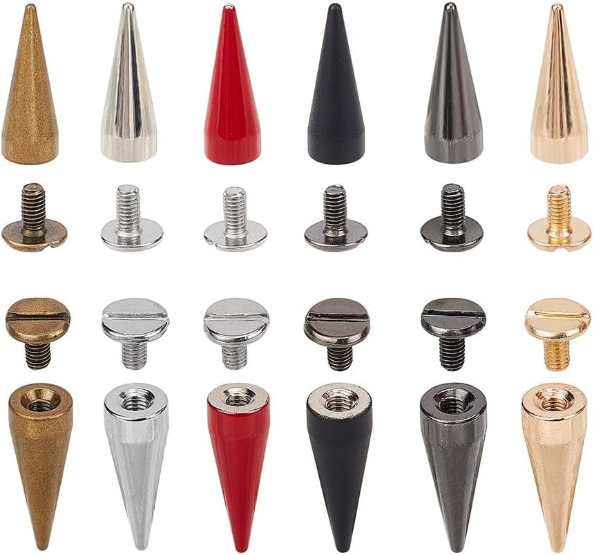 1 Box 24 Sets 20mmx7mm Cone Shape Brass Studs Rivets Including 6 Colors ...