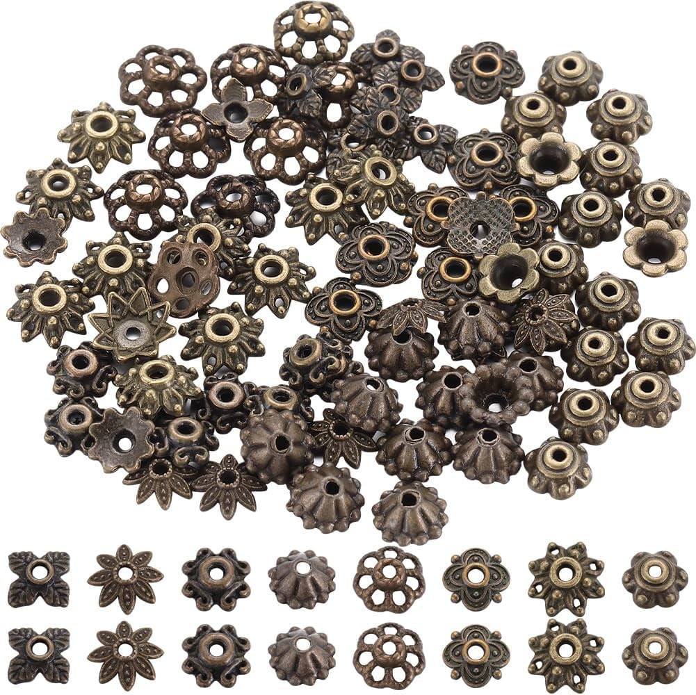 1 Box 240Pcs Flower Beads Caps Jewelry Bead End Caps with Hole Alloy ...