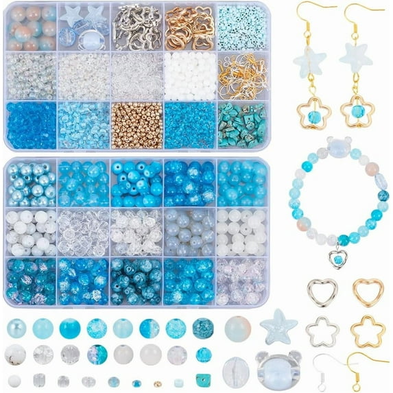 1 Box 2483cs Blue Glass Bead Set 8mm Glass Beads Kit Round Seed Beads ...