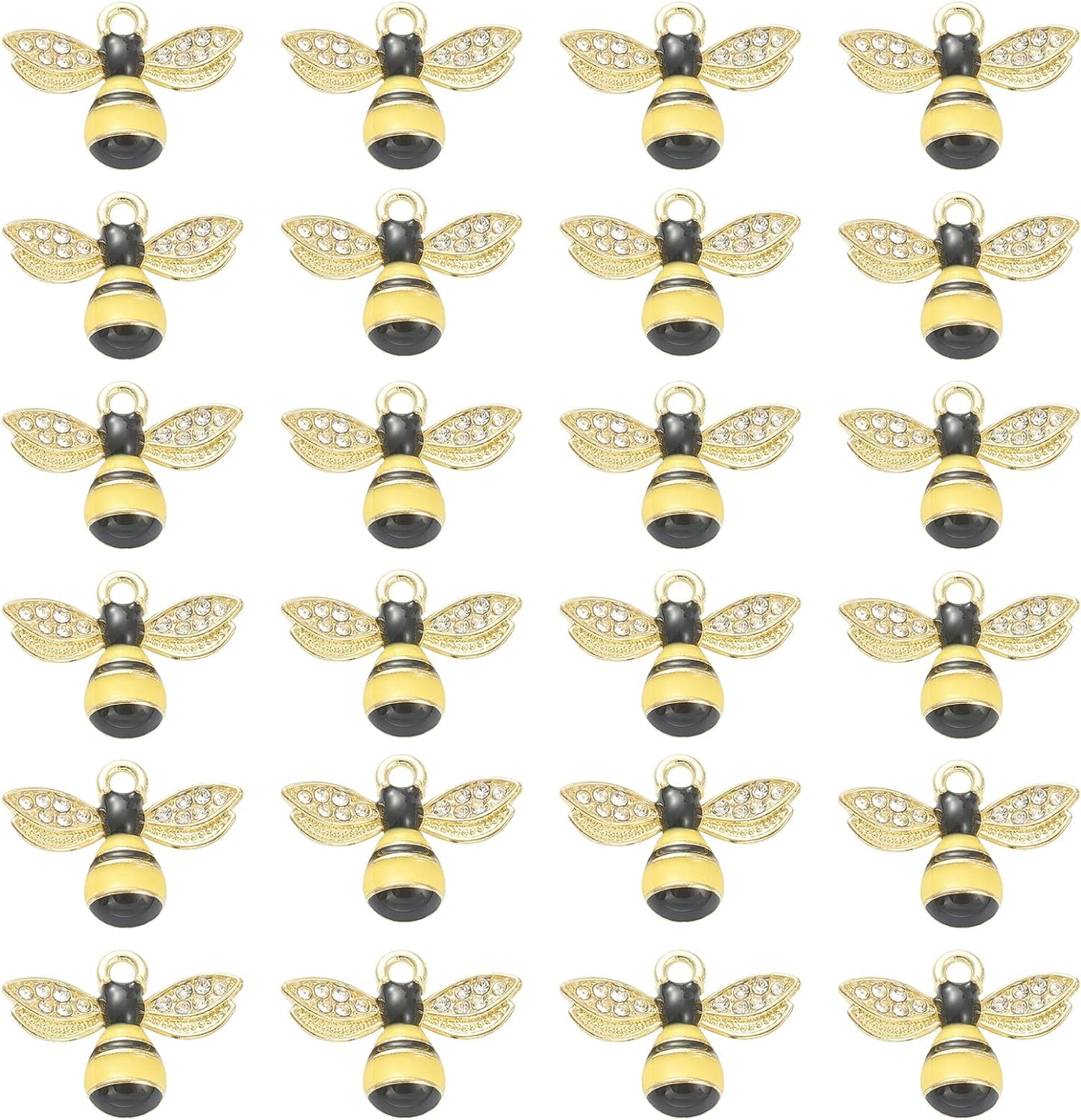 1 Box 24PCS Alloy Enamel Bee Charms Gold Honey Bees with Rhinestone ...