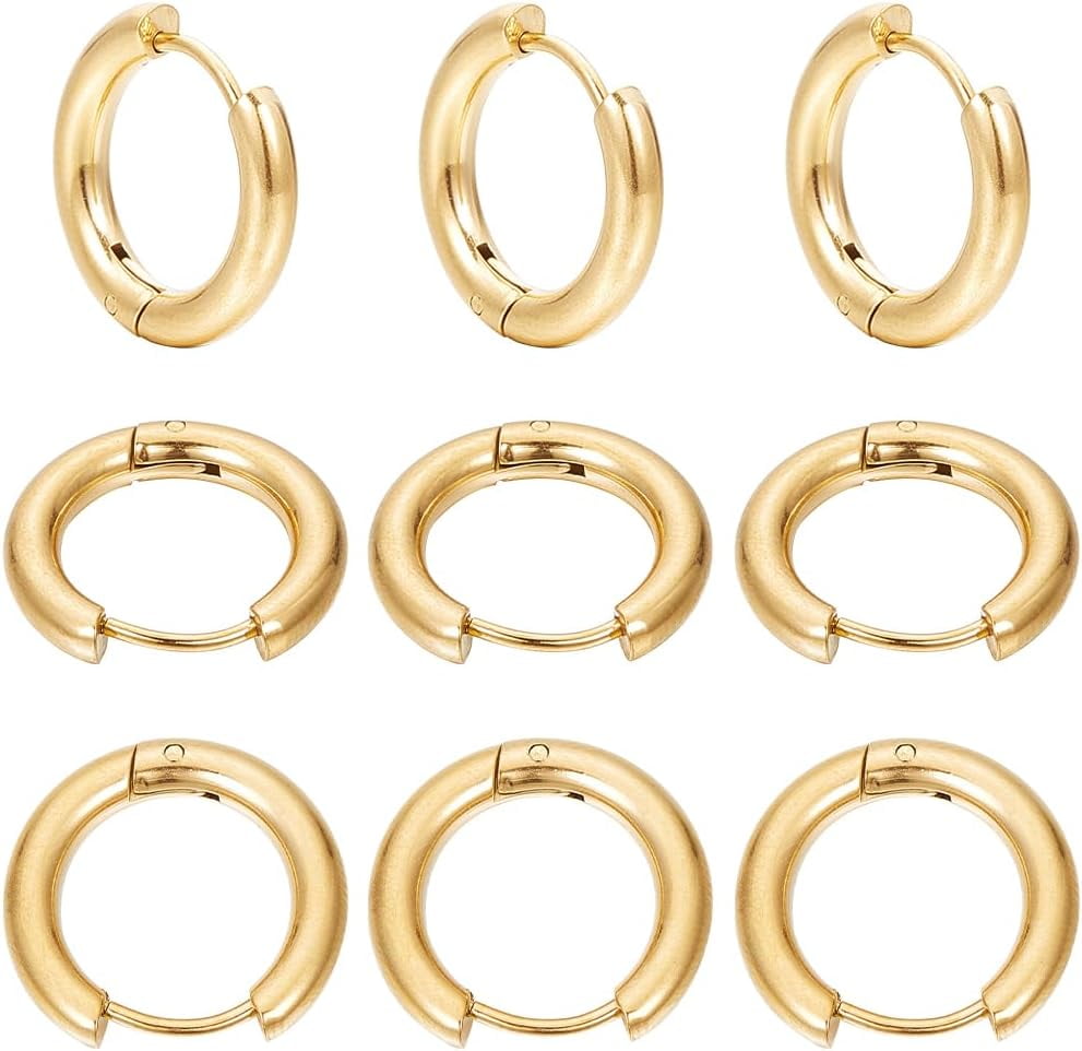 1 Box 24Pcs 12 Pairs Huggie Hoop Earring Findings Real 18K Gold Plated ...