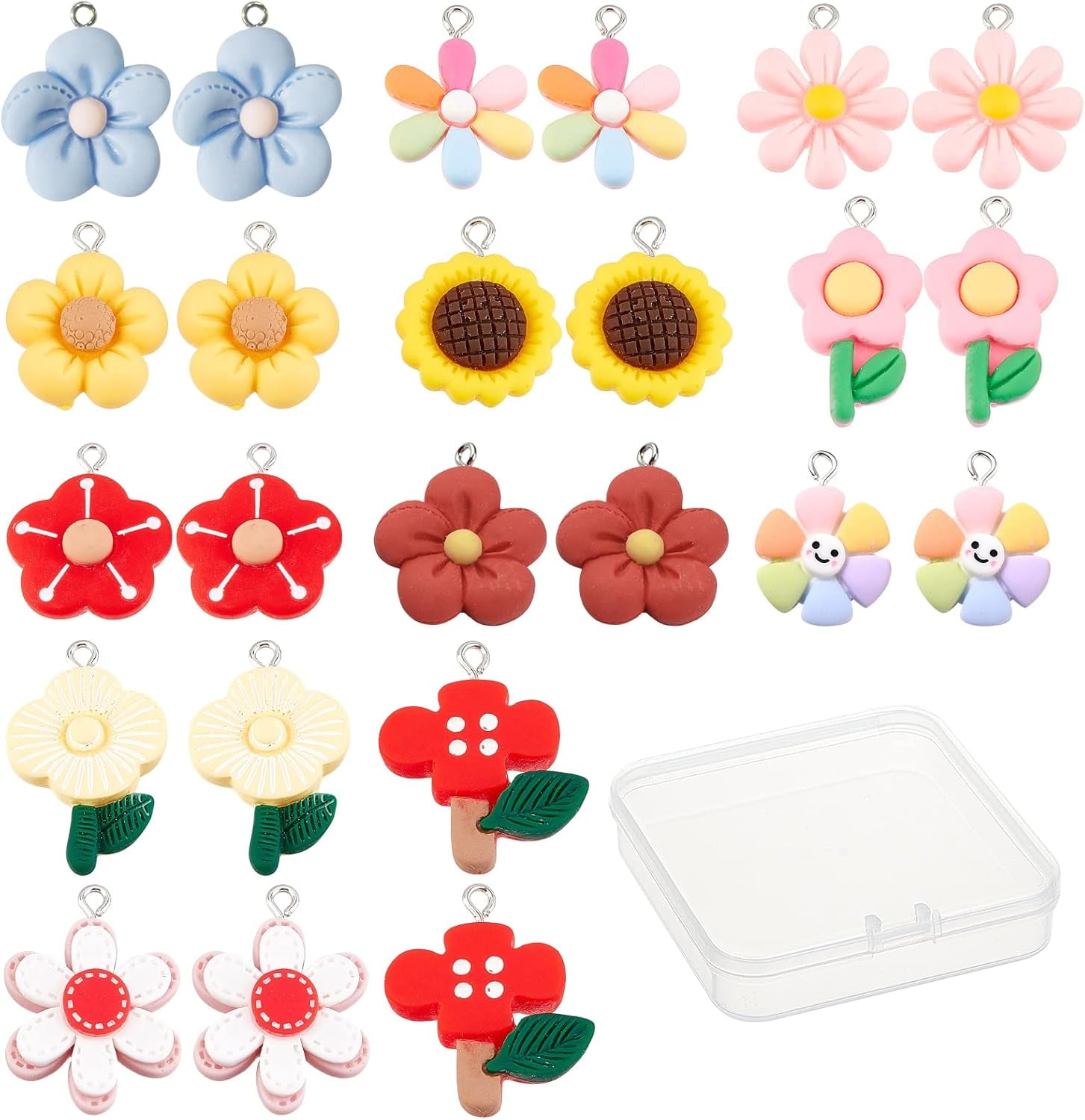1 Box 24Pcs 12 Style Resin Charms Sunflower Charm Sakura Pendant ...