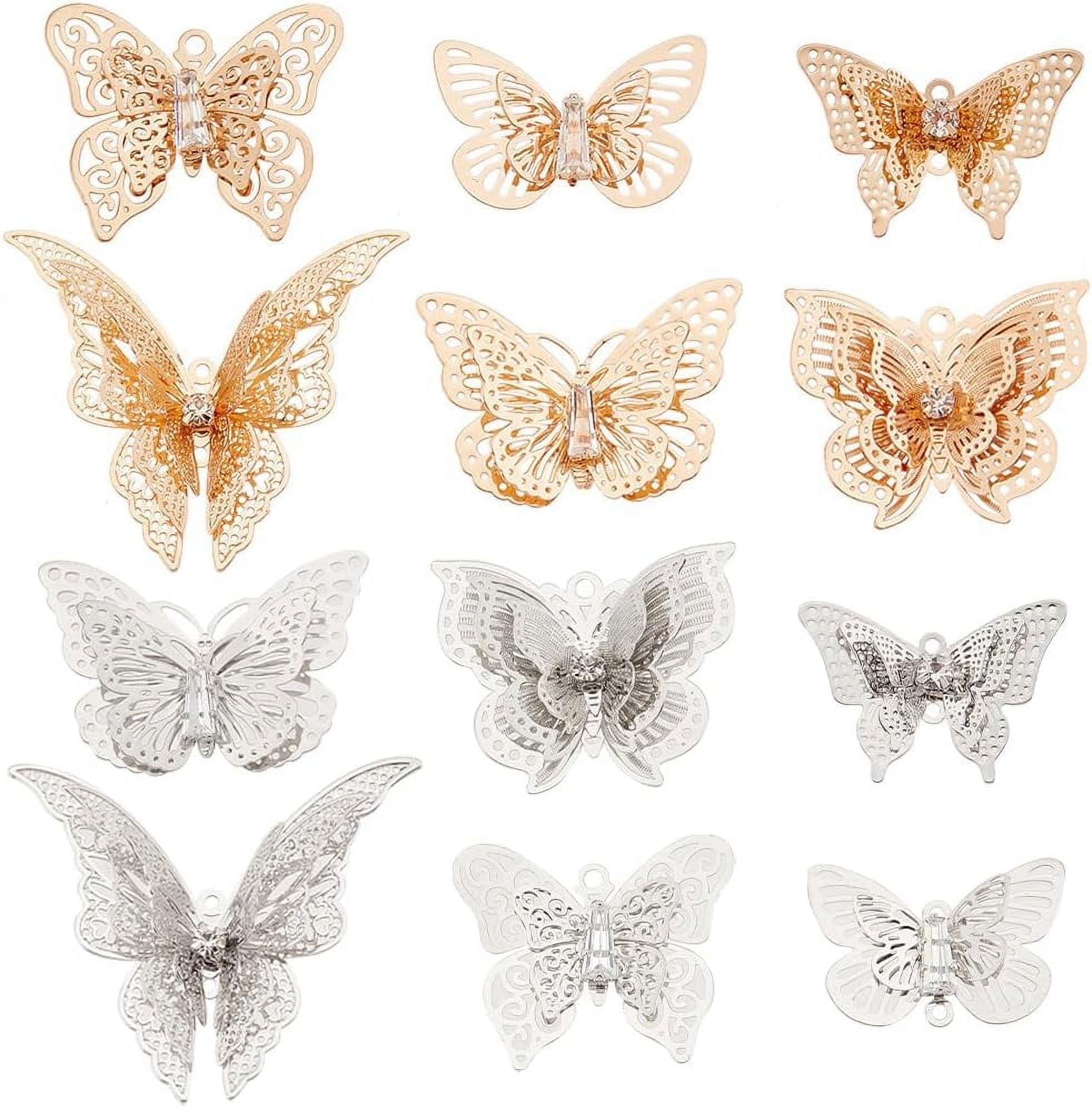 1 Box 24Pcs 12 Styles 3D Butterfly Charms Filigree Charms Butterfly ...