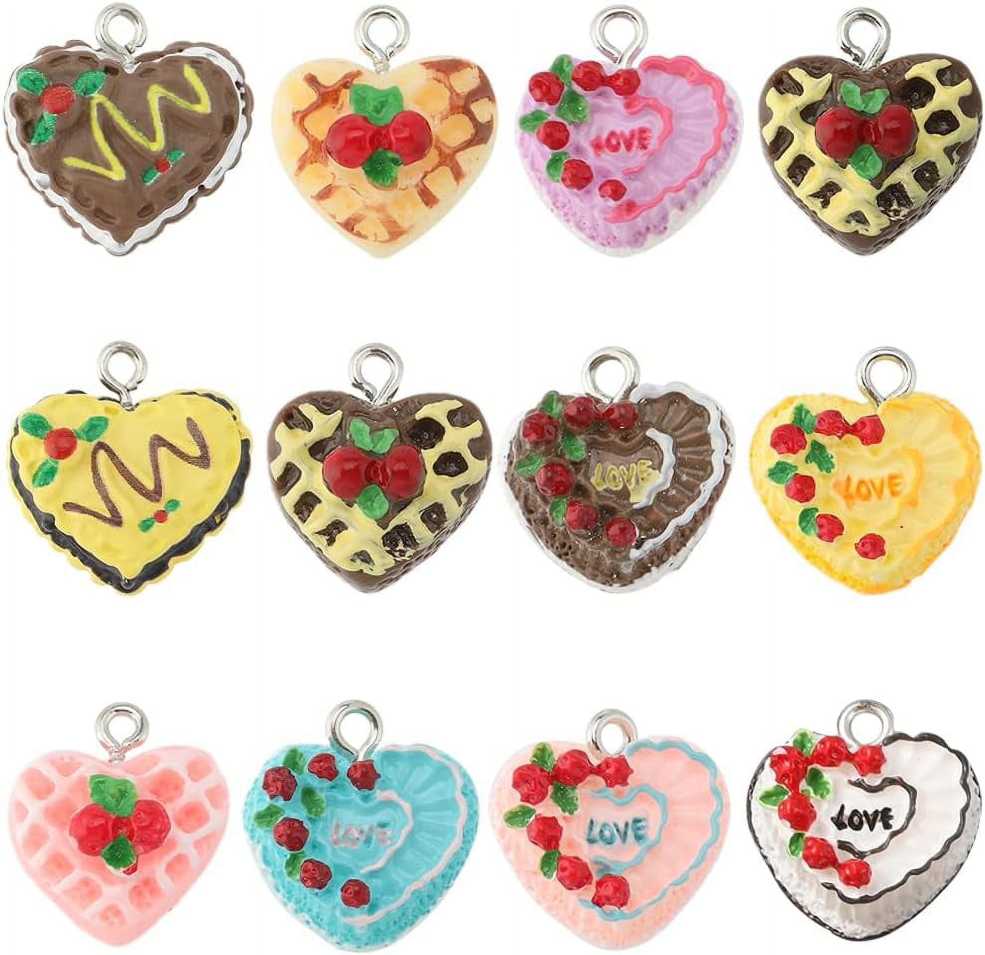 1 Box 24Pcs 12 Styles Cake Charms Resin Dessert Charms Bulk Mini Heart ...