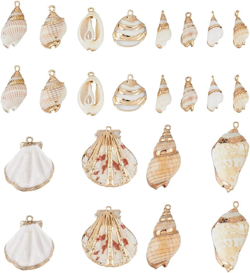1 Box 24Pcs 12 Styles Electroplate Shell Pendants Shell Charms with ...