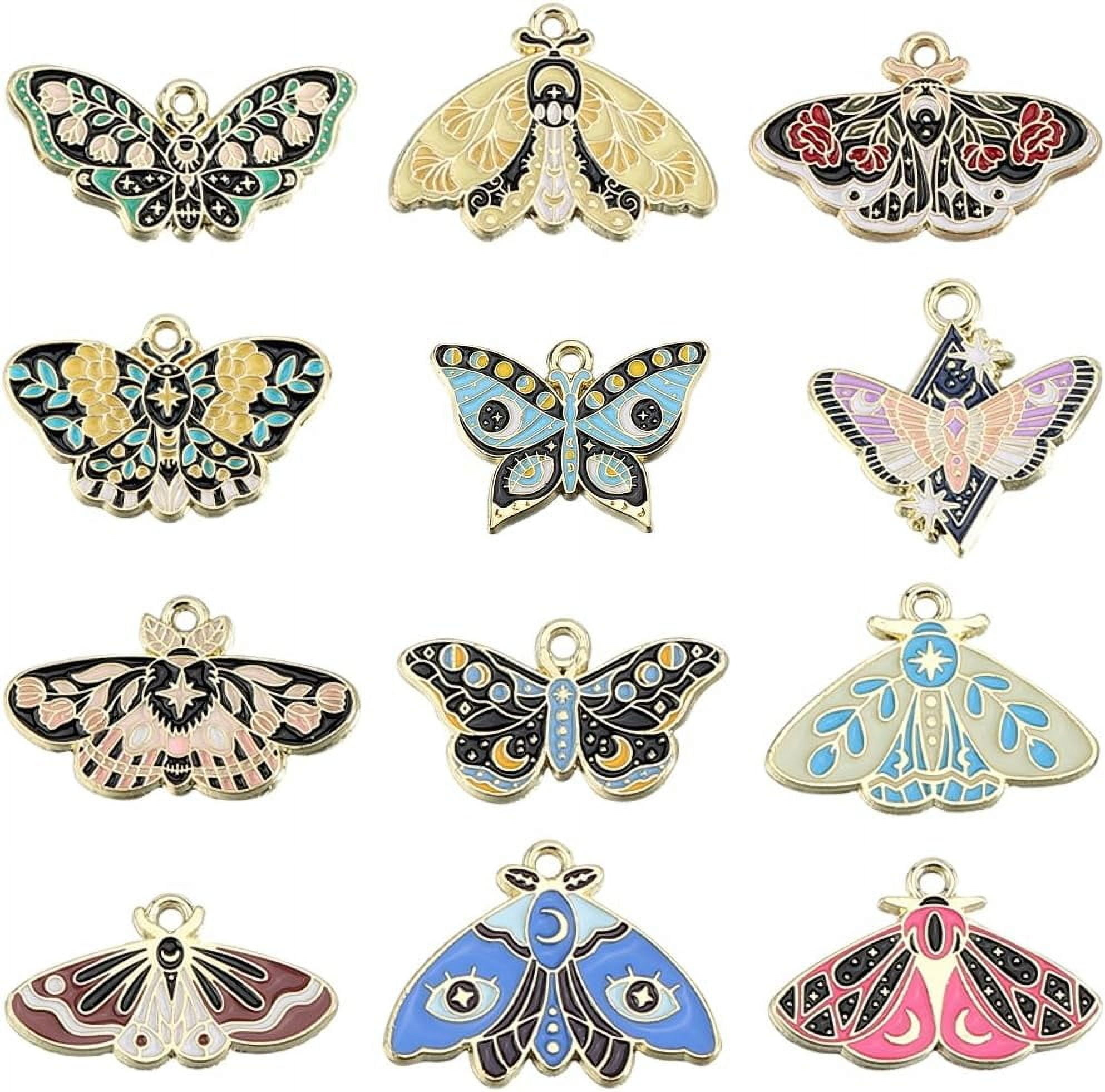 1 Box 24Pcs 12 Styles Moths Charms Enamel Butterfly Charms Bulk Alloy ...