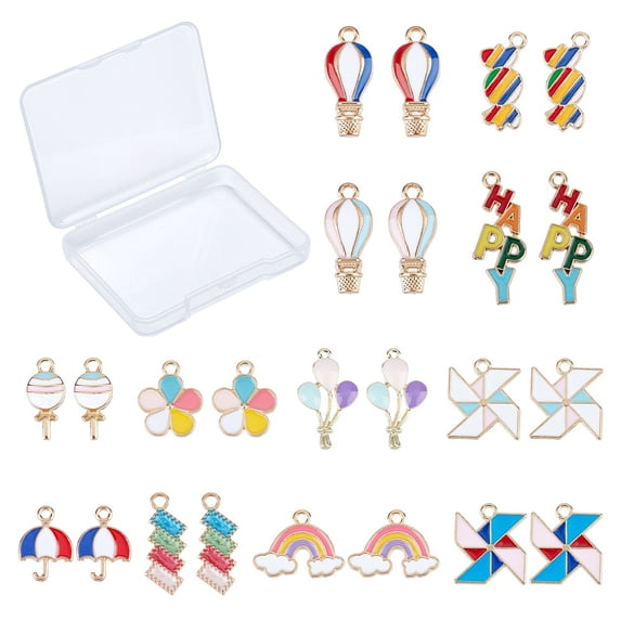 1 Box 24Pcs 12 Styles Rainbow Alloy Enamel Charms Cloud Star Balloons ...