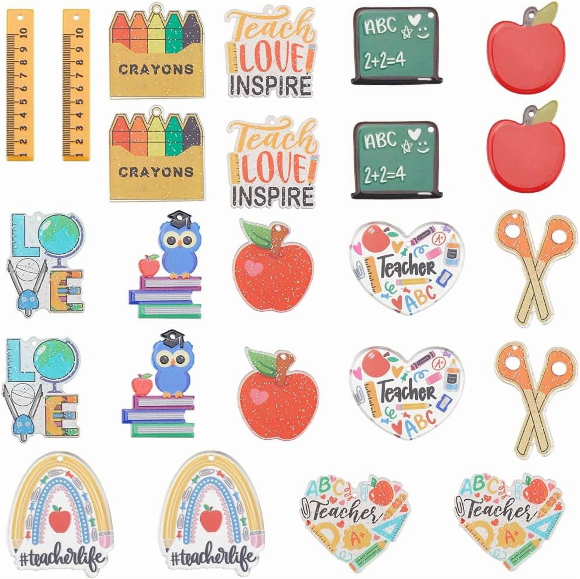 1 Box 24Pcs 12 Styles Teacher Charms School Book Charm Colorful Acrylic ...