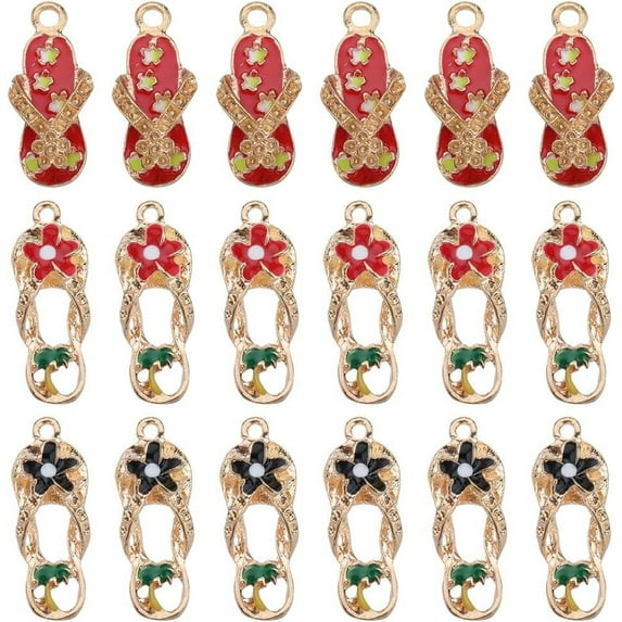 1 Box 24Pcs 3 Colors Flip Flop Charms Bulk Slipper Charms Enamel Alloy ...