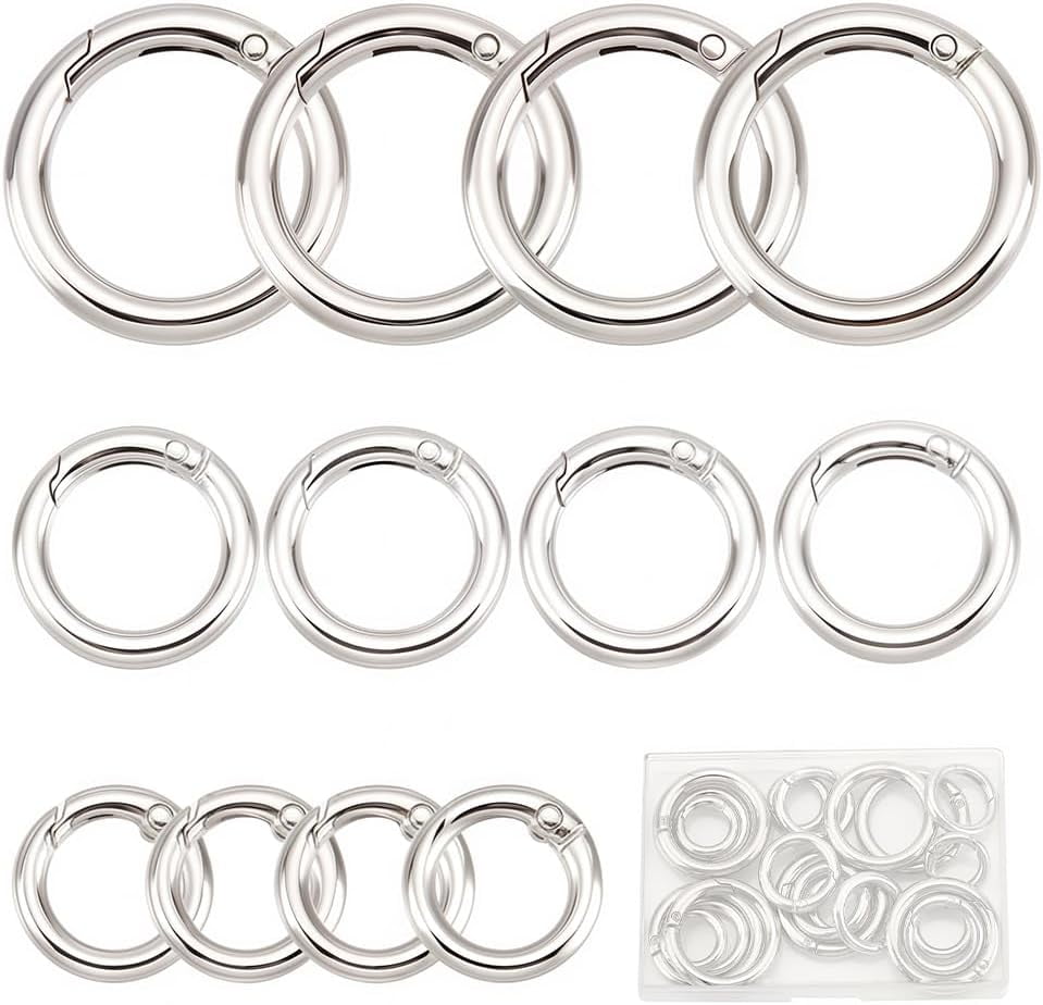 1 Box 24Pcs 3 Sizes Spring O Rings Bulk Silver Round Carabiners Spring ...