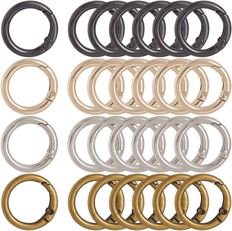 1 Box 24Pcs 4 Colors Spring Gate Rings Round Snap Hook Carabiner Clip ...