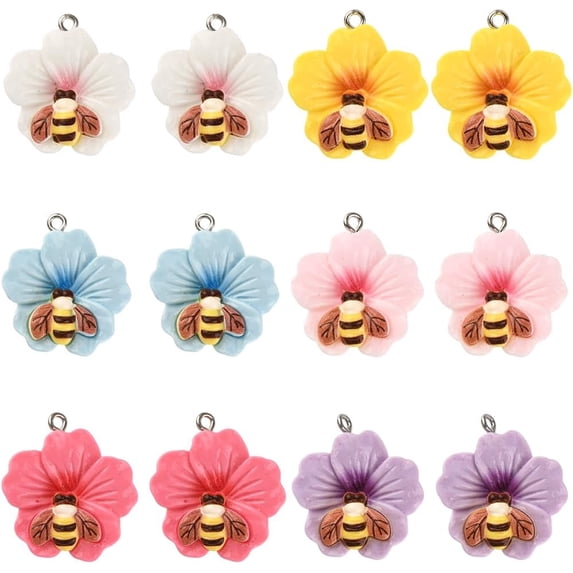 1 Box 24Pcs 6 Colors Resin Flower Charms Bee Charm Bulk Spring Floral ...