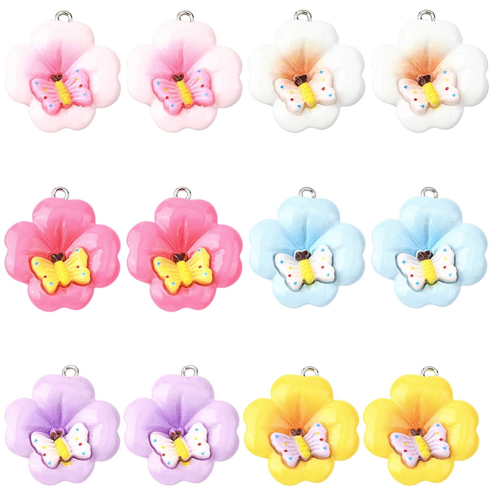 1 Box 24Pcs 6 Colors Resin Flower Charms with Loop Blossom Charm with ...