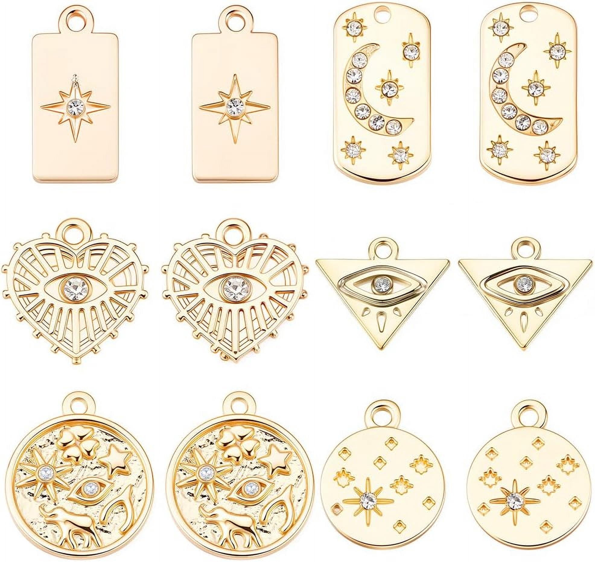 1 Box 24Pcs 6 Style 18K Gold Plated Charms Charm Micro Pave Stars ...