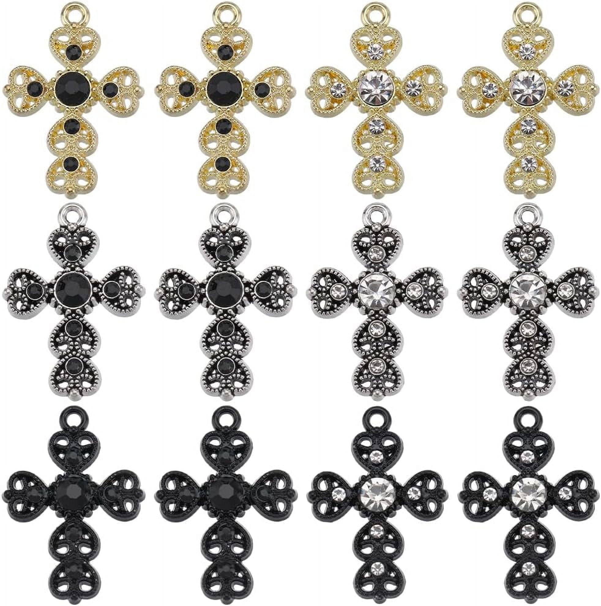 1 Box 24Pcs Charms Black Charm 1 inch Small Rhinestone Heart Crosses ...