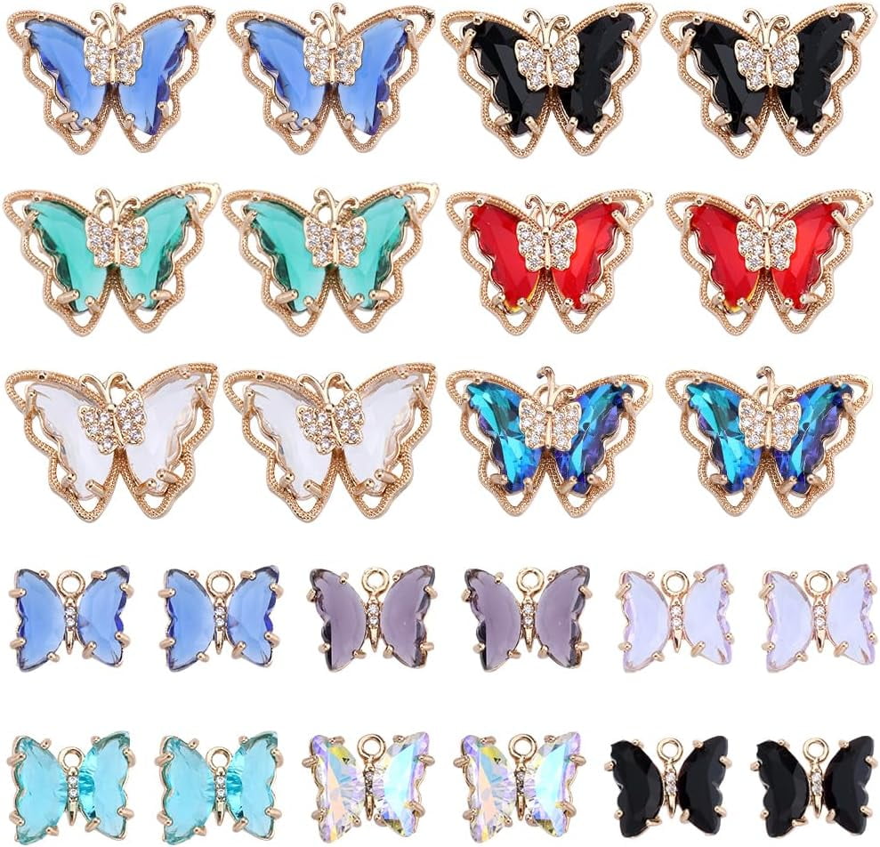 1 Box 24Pcs Crystal Butterfly Charms 21x16mm Large Rhinestone Butterfly ...