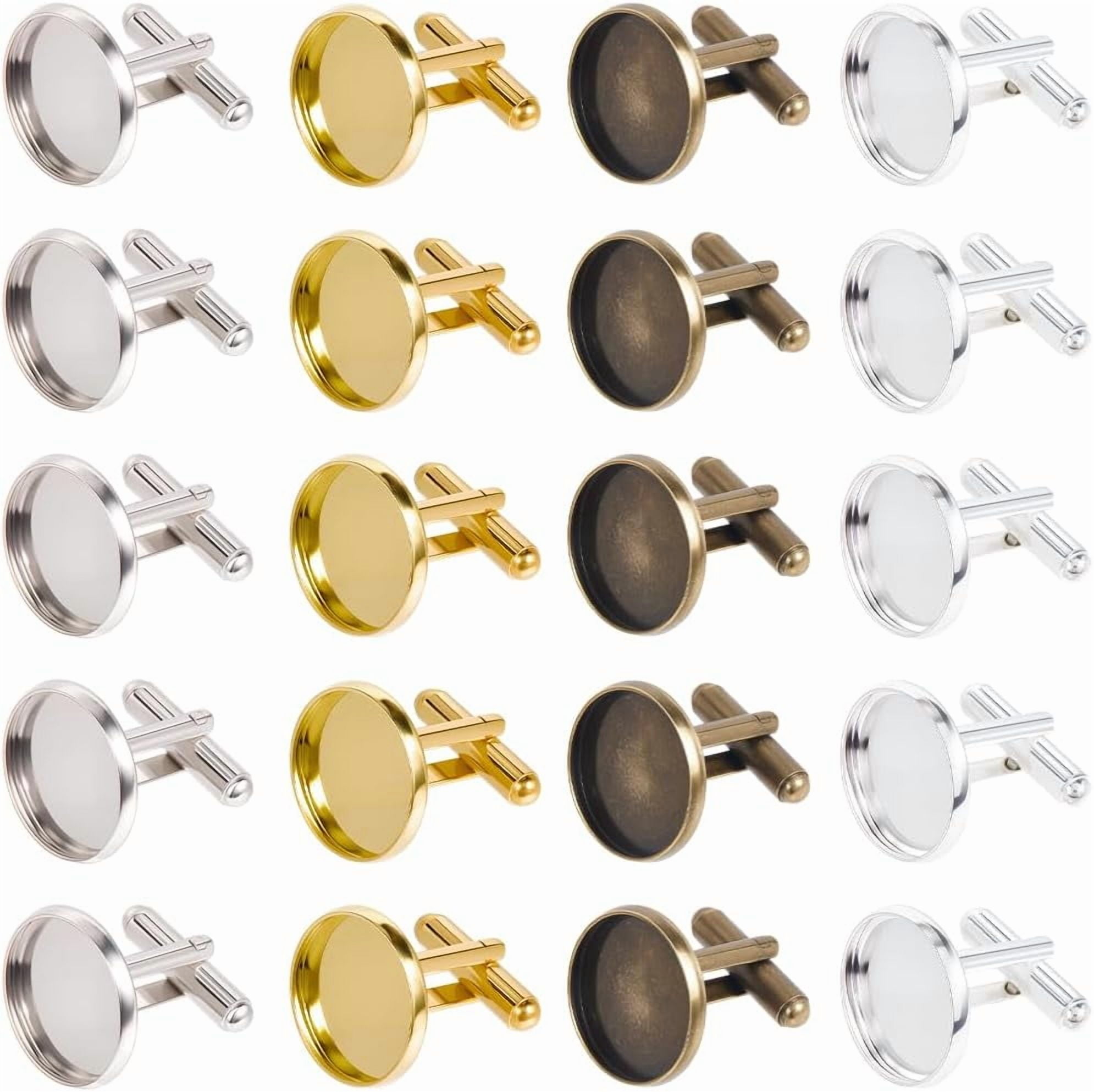 1 Box 24Pcs Cufflink Blanks Round Cufflinks Blank Bezel Tray Cabochons ...