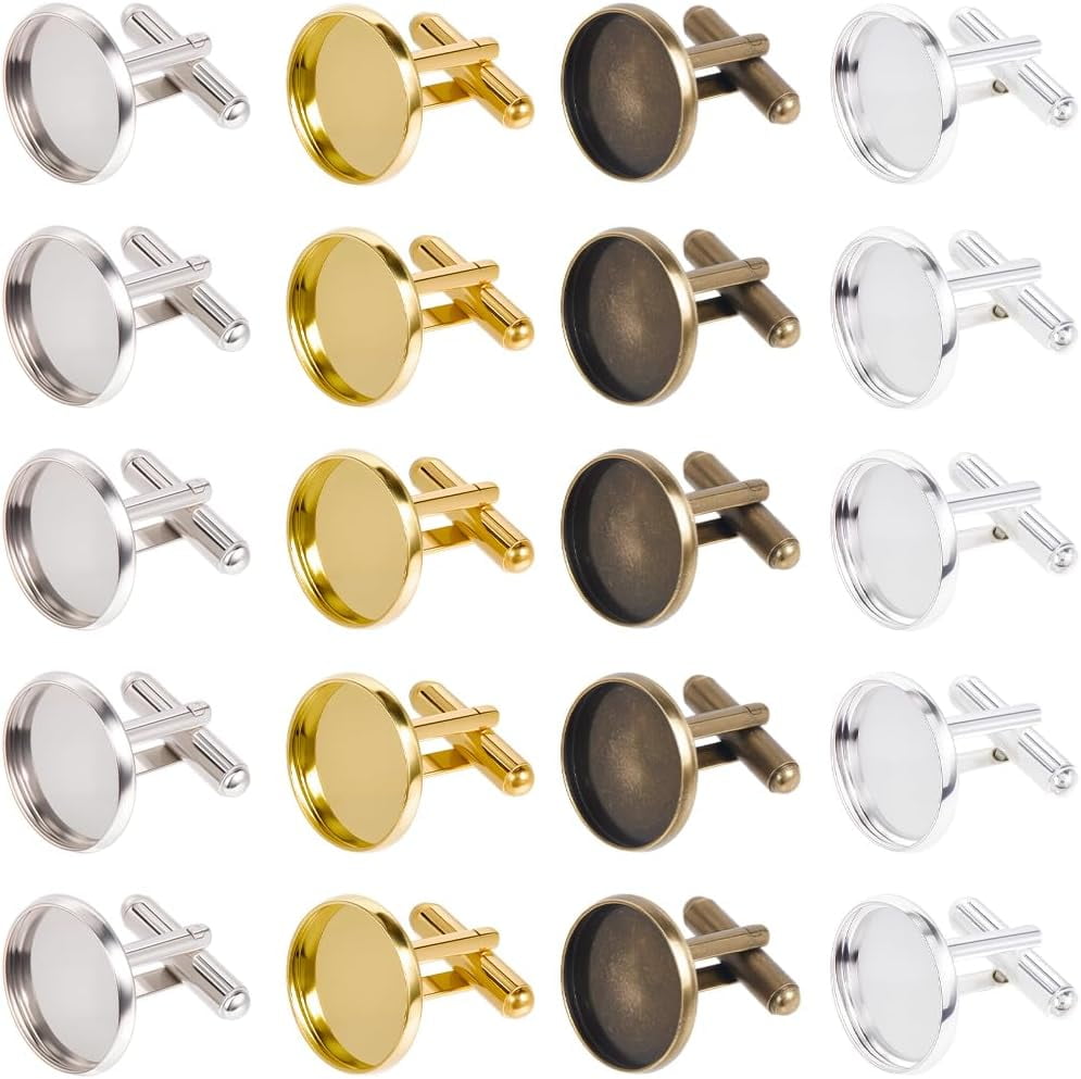 1 Box 24Pcs Cufflink Blanks Round Cufflinks Blank Bezel Tray Cabochons ...