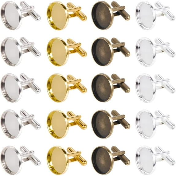 1 Box 24Pcs Cufflink Blanks Round Cufflinks Blank Bezel Tray Cabochons ...
