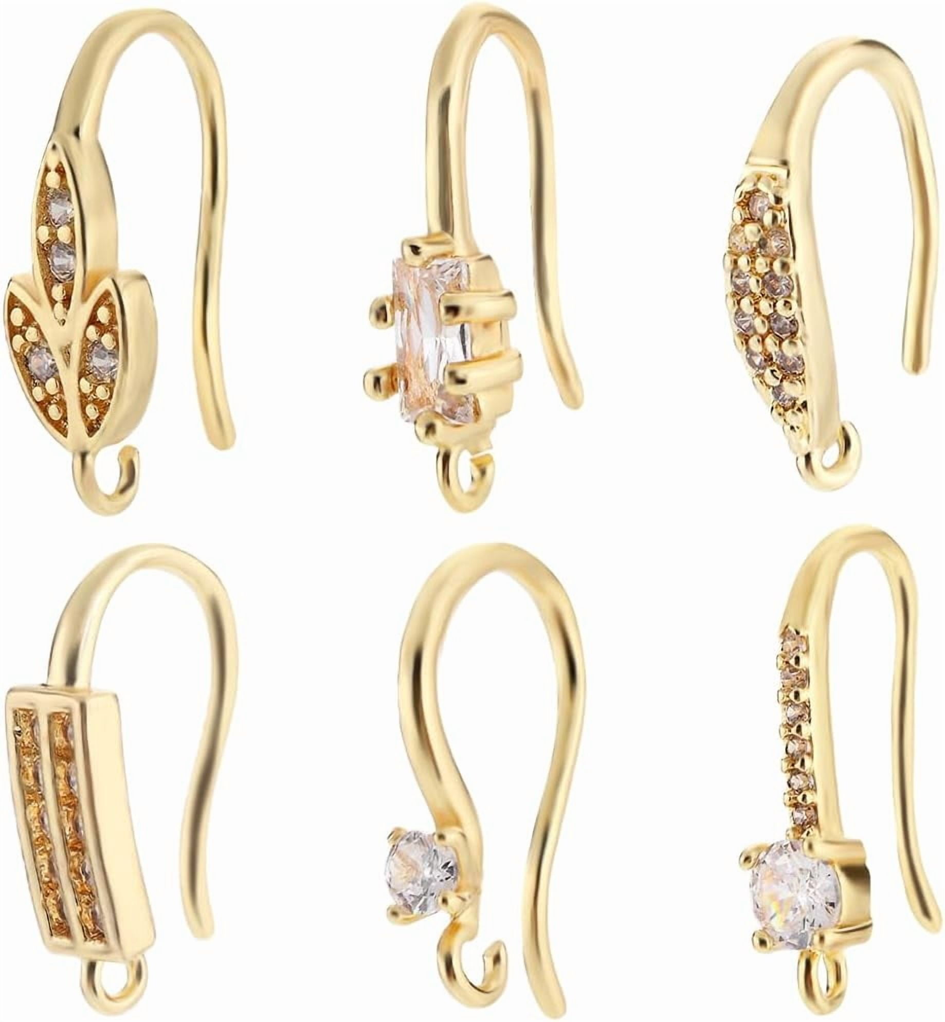 1 Box 24Pcs Ear Wires 18K Gold Plated Brass Cubic Zirconia 6 Style ...