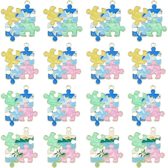 1 Box 24Pcs Puzzle Charms Bulk Jigsaw Charm Alloy Enamel Colorful Green ...