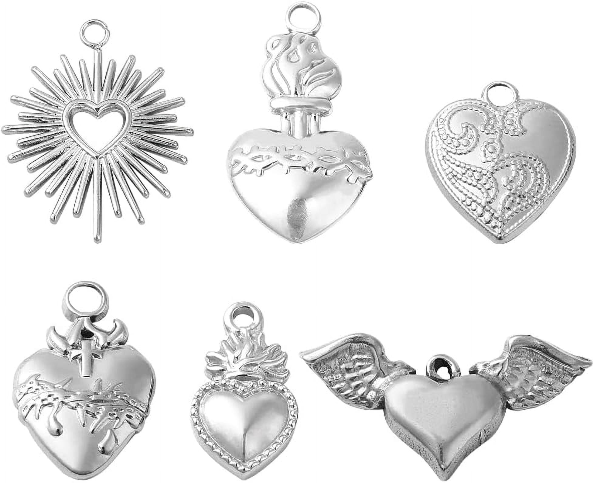 1 Box 24Pcs Sacred Heart Jewelry Charms Stainless Steel Hearts Charm of ...