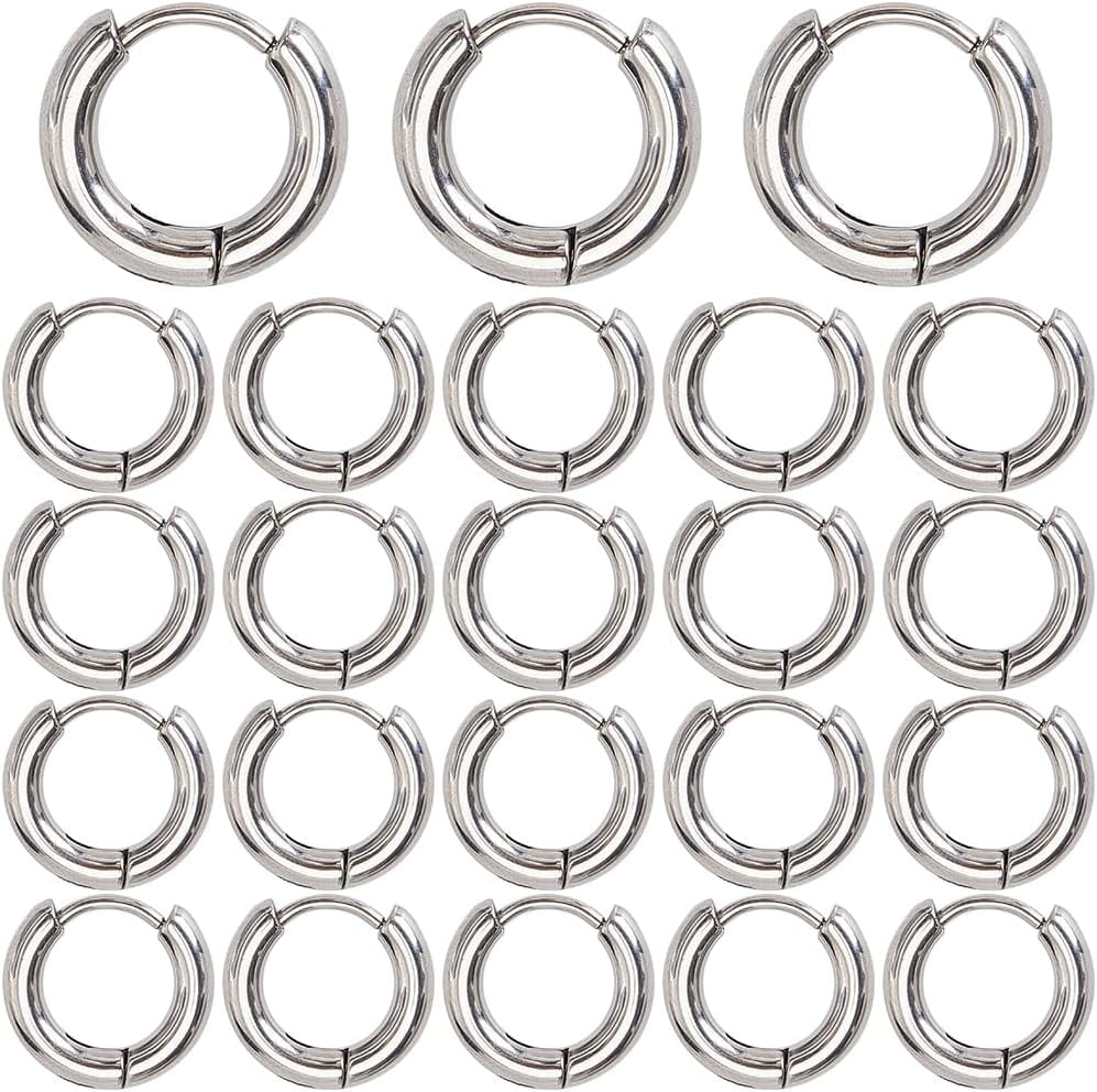 1 Box 24Pcs Silver Huggie Hoop Stainless Steel Earring Hoops Bulk Metal ...
