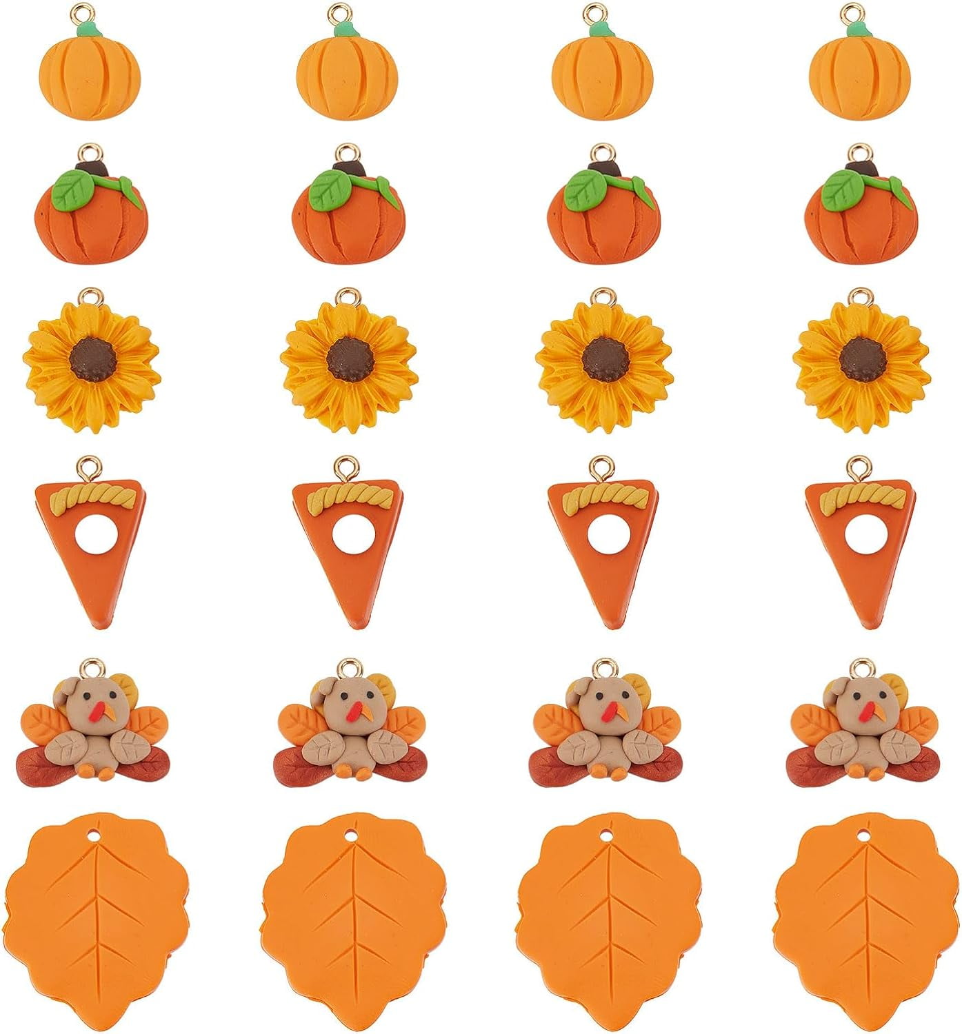 1 Box 24Pcs Thanksgiving Charms Leaf Charm Handmade Polymer Clay Fall Autumn Animal Turkey Pizza ...