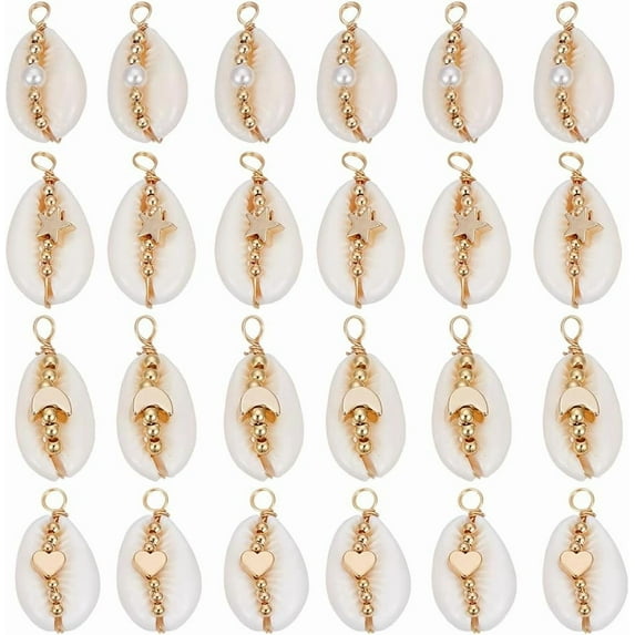 1 Box 24pcs 4 styles Cowrie Shell Charms Natural Shell Charms Gold ...