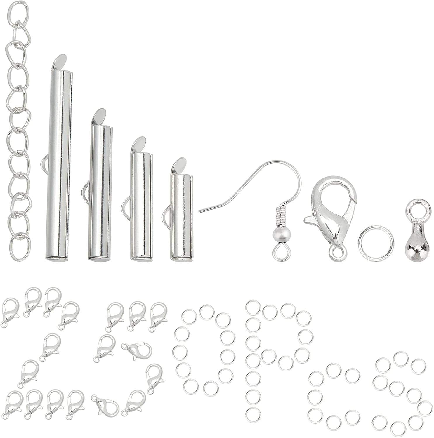1 Box 250Pcs 4 Sizes Slide On End Clasps Brass Tubes Bar Finding Kit ...