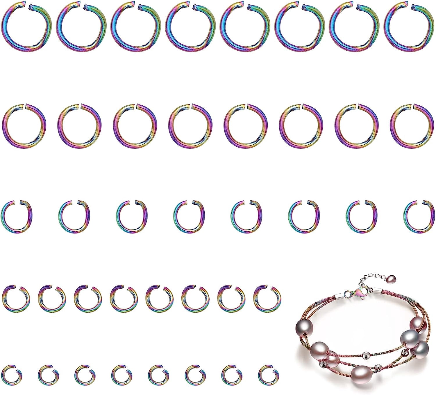 1 Box 250Pcs 5 Styles 304 Stainless Steel Open Jump Rings Round Rainbow ...