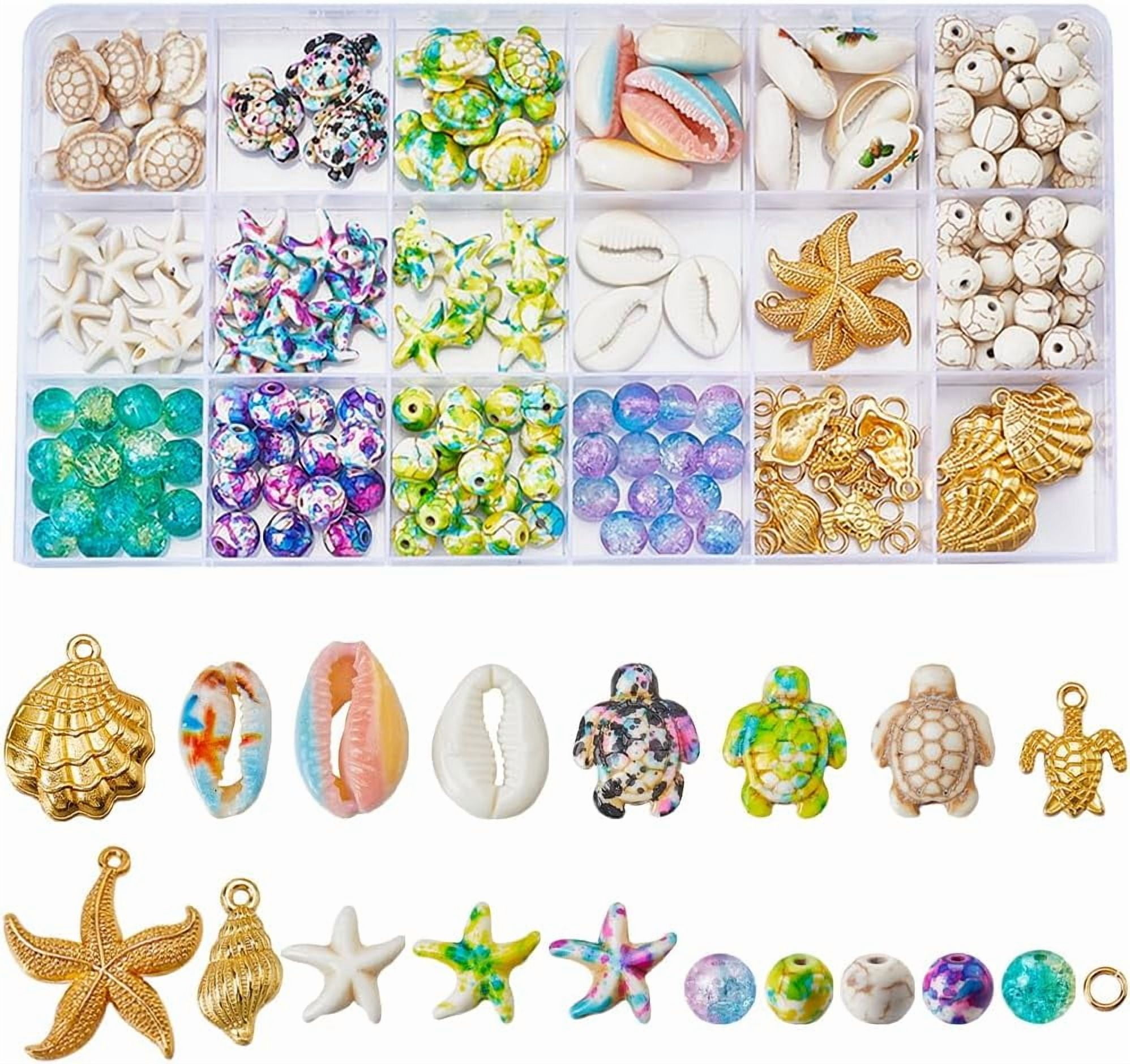1 Box 252Pcs Beach Beads Kit Sea Animal Beads Starfish Shell Turtle ...