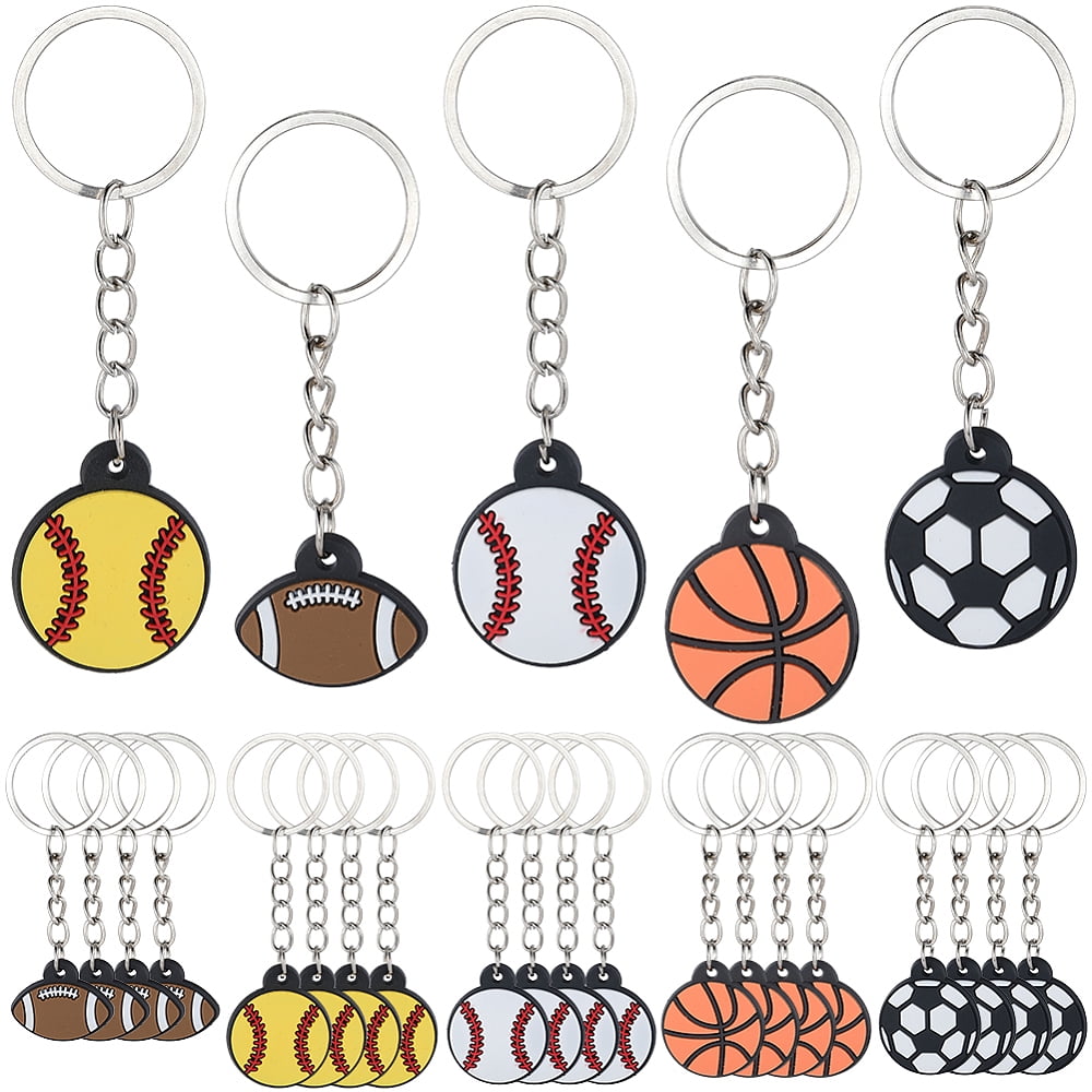1 Box 25Pcs 5 Styles Sports Key Chains Sport Theme Keychains Bulk ...