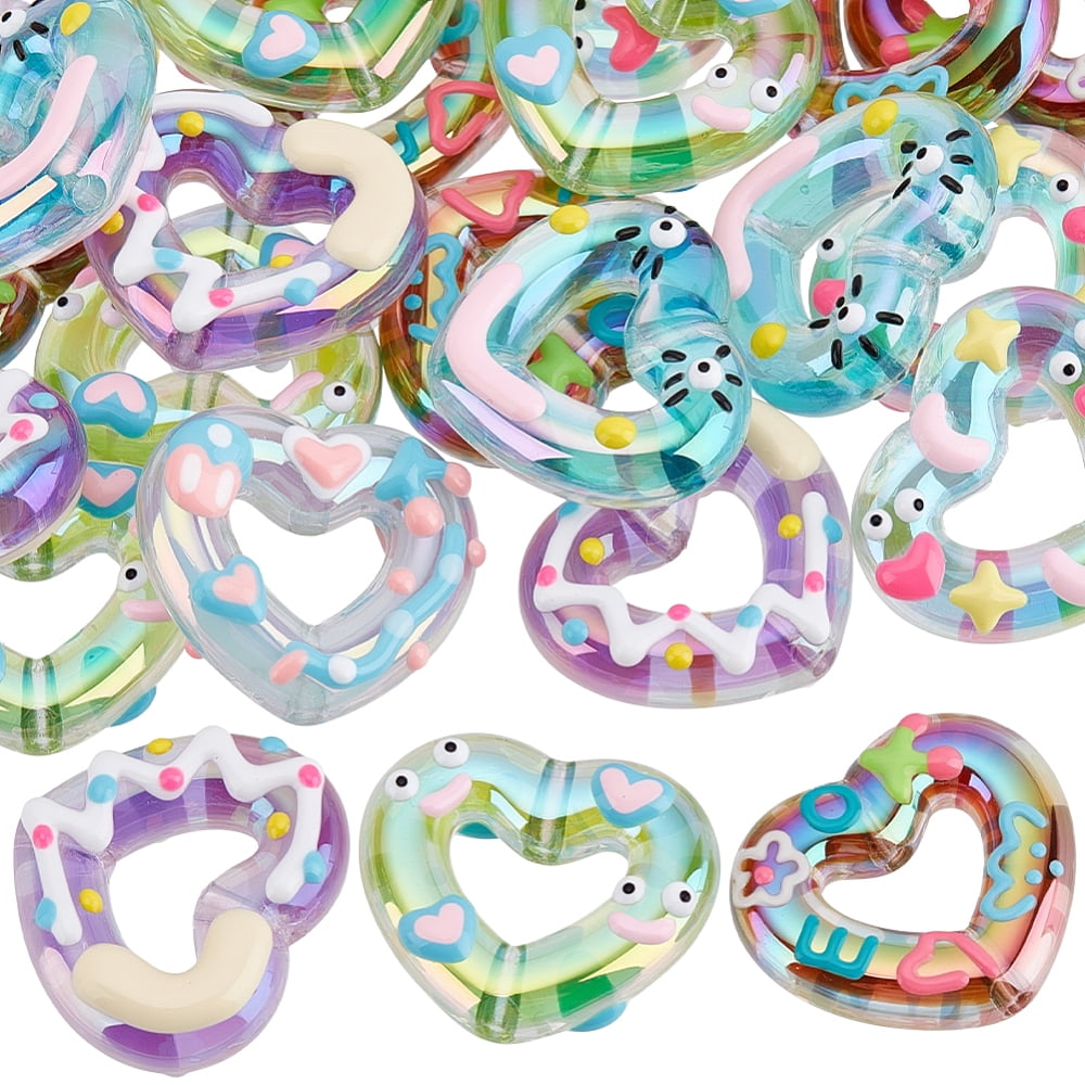 1 Box 25pcs Mixed Color Acrylic Heart Shaped Beads Colorful Random ...