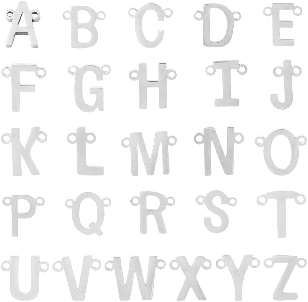 1 Box 26Pcs 304 Stainless Steel Alphabet Charms Letter Connector Charms ...