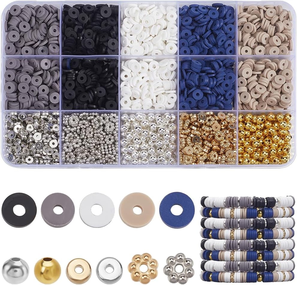 1 Box 2800Pcs Friendship Bracelet Making Kits Black White Grey Clay ...