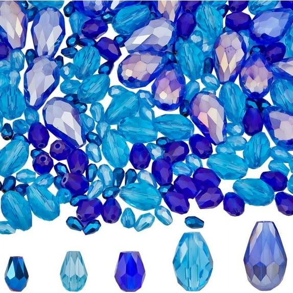 1 Box 280Pcs 5 Styles Blue Teardrop Bead Glass Faceted Beads Bulk Tear ...