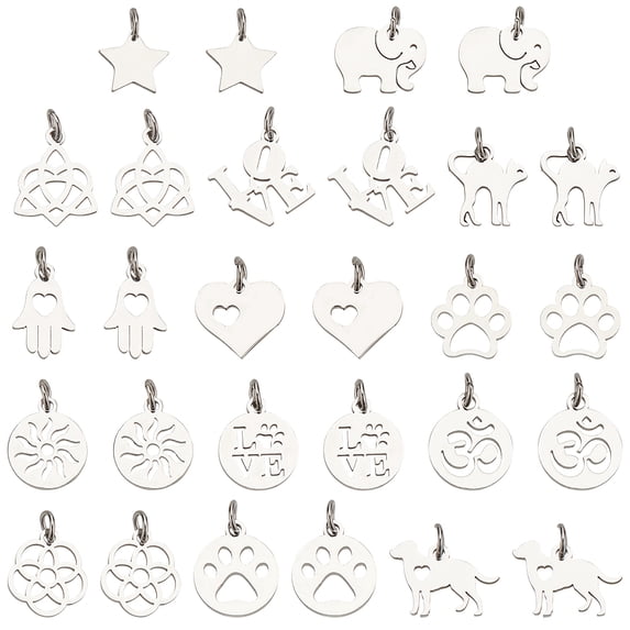 1 Box 28Pcs 14 Style 304 Stainless Steel & 201 Stainless Steel Pendants ...