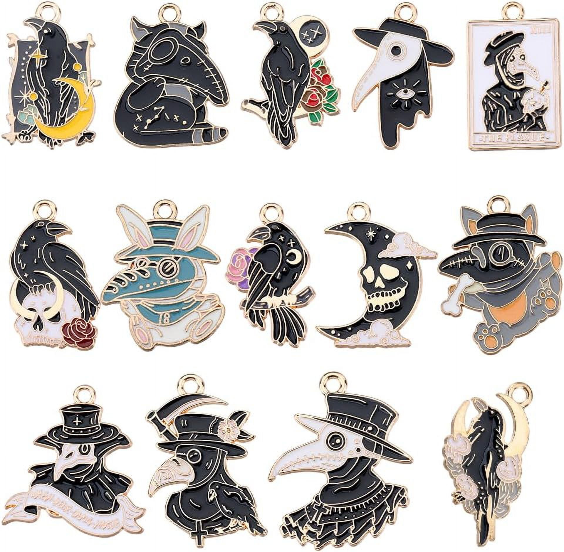 1 Box 28Pcs 14 Styles Black Crow Charm Gothic Charms Bulk Alloy Enamel ...
