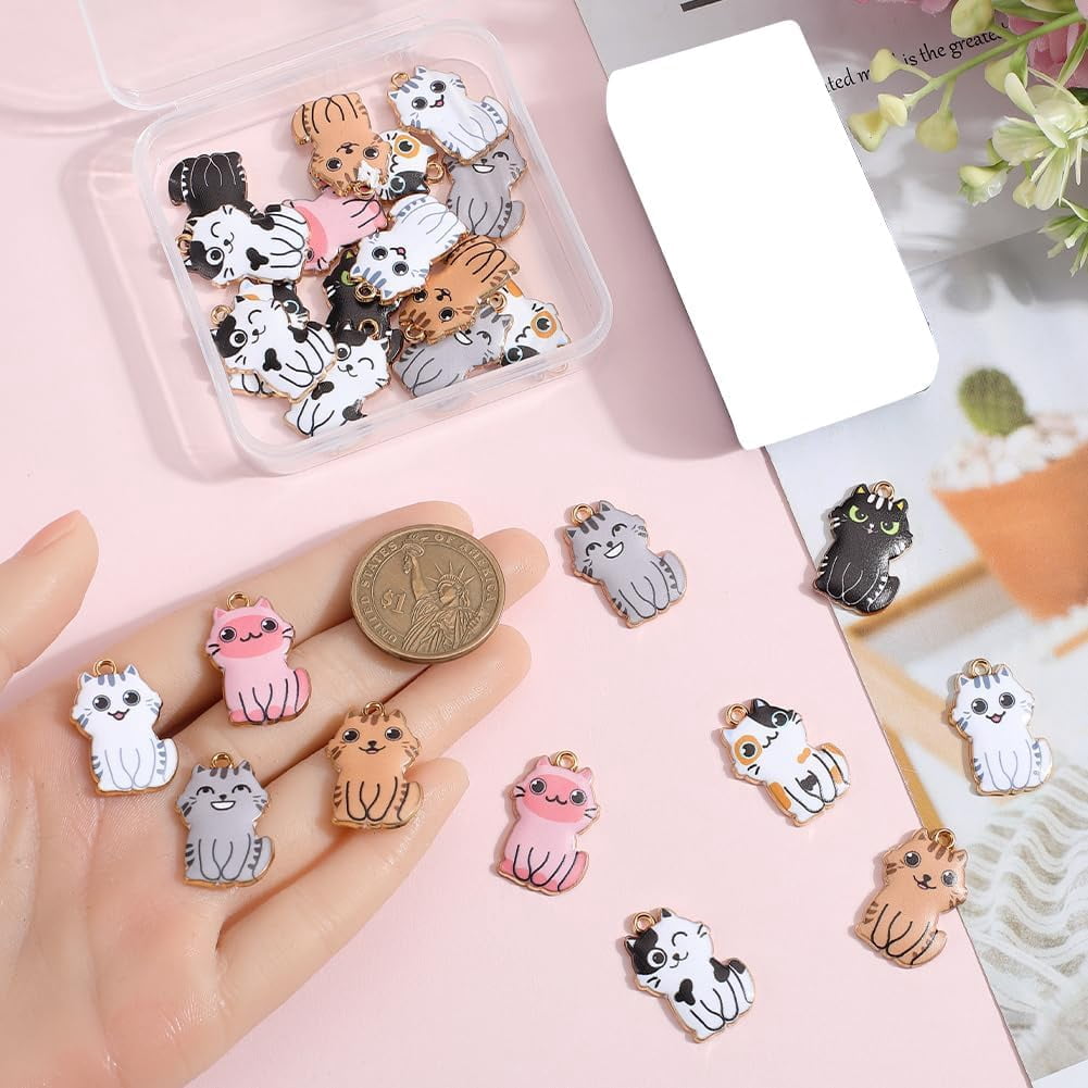1 Box 28Pcs 7 Colors Enamel Cat Charms Cats Charms Bulk Gold Alloy ...