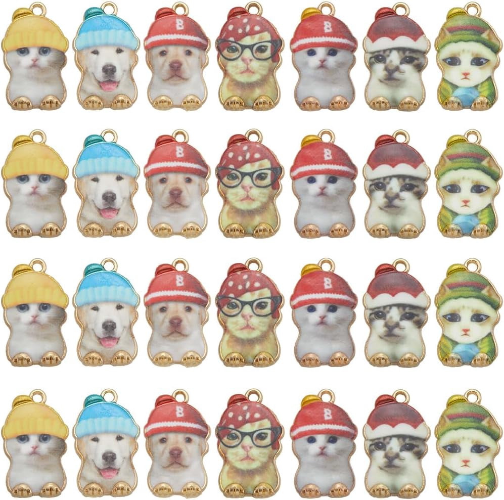 1 Box 28Pcs 7 Styles Cat Dog Charm Animal Enamel Charms Bulk Assorted ...