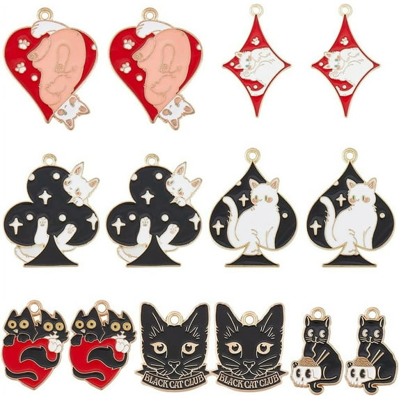 1 Box 28Pcs 7 Styles Enamel Cat Charm Bulk Playing Card Charms Small ...