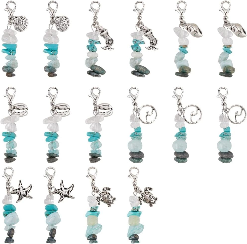1 Box 28Pcs 7 Styles Ocean Markers Charms Gemstone Stitch Markers Alloy ...