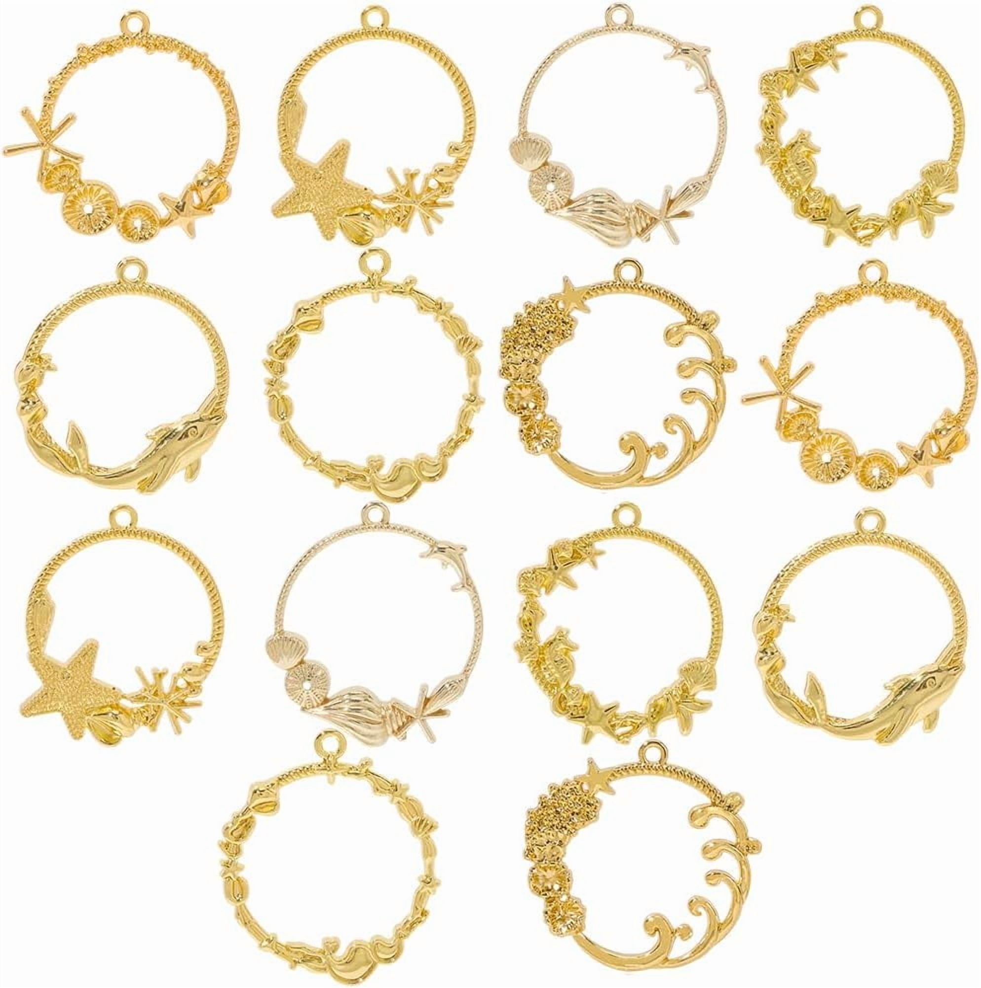 1 Box 28Pcs 7 Styles Sea Open Bezel Charms Gold Bezel Charm Bulk Metal ...